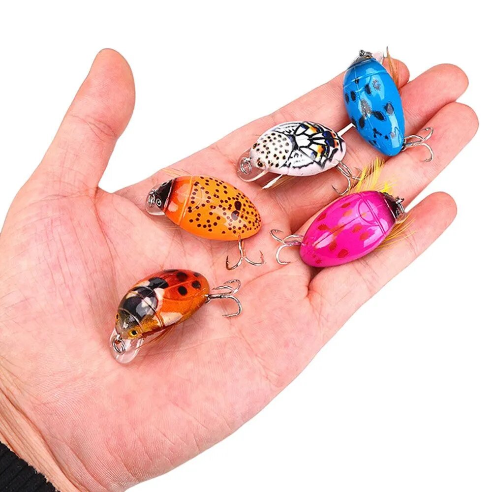 Набор плавающих приманок-жуков, 5 шт по 3,8 см, для окуня, разноцветные