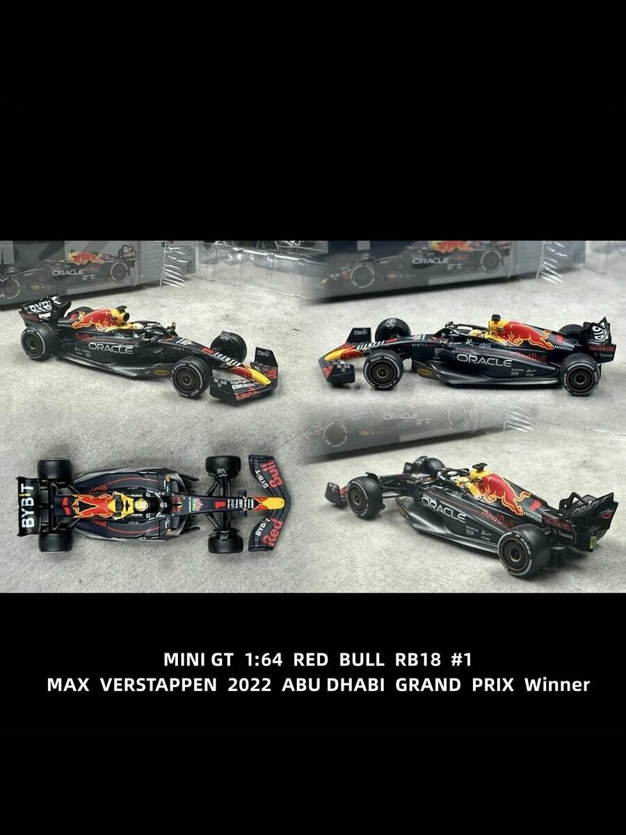 Коллекционная модель MINI GT 1:64 Red Bull RB18 #1 Max Verstappen, победитель Гран-при Абу-Даби 2022 (лимитированная серия)