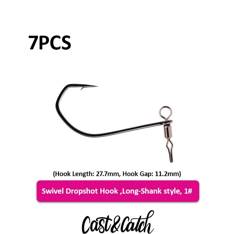 Cast&Catch Поворотный крючок Dropshot из высокоуглеродистой стали 7 шт. Long Shank 1