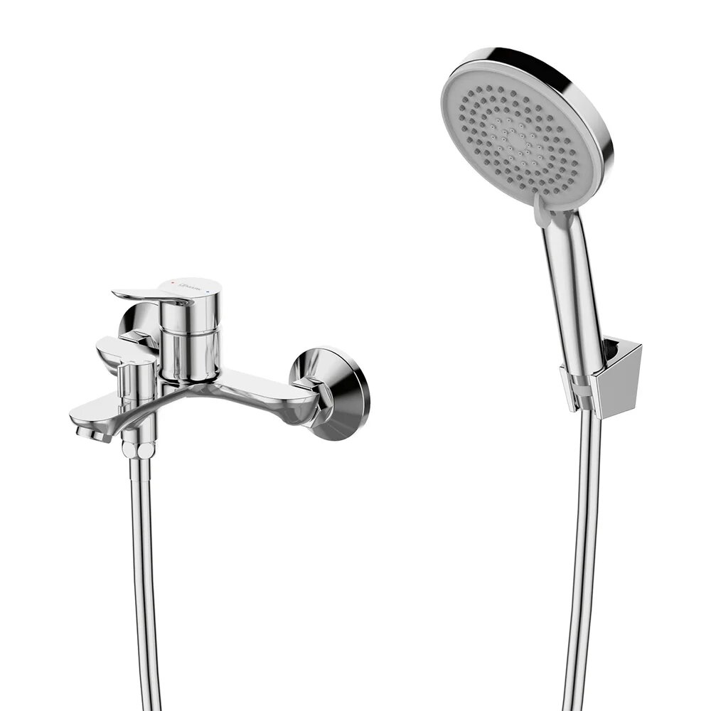 Смеситель для ванны с душем Lemark Сибирь LMF-7022B-C с душевым гарнитуром, настенный, однорычажный, хром, глянцевый, латунный, с керамическим картриджем