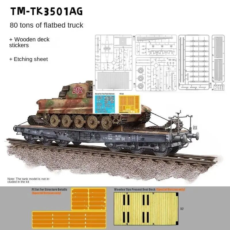 T-MODEL TK3501AG 1/35 Немецкий 80ton Тип SSYMS Flatcar Schwerer Platformwagen