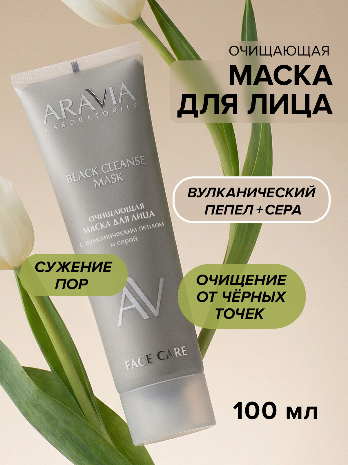 ARAVIA Маска для лица очищающая с вулканическим пеплом и серой Black Cleanse Mask, 100 мл