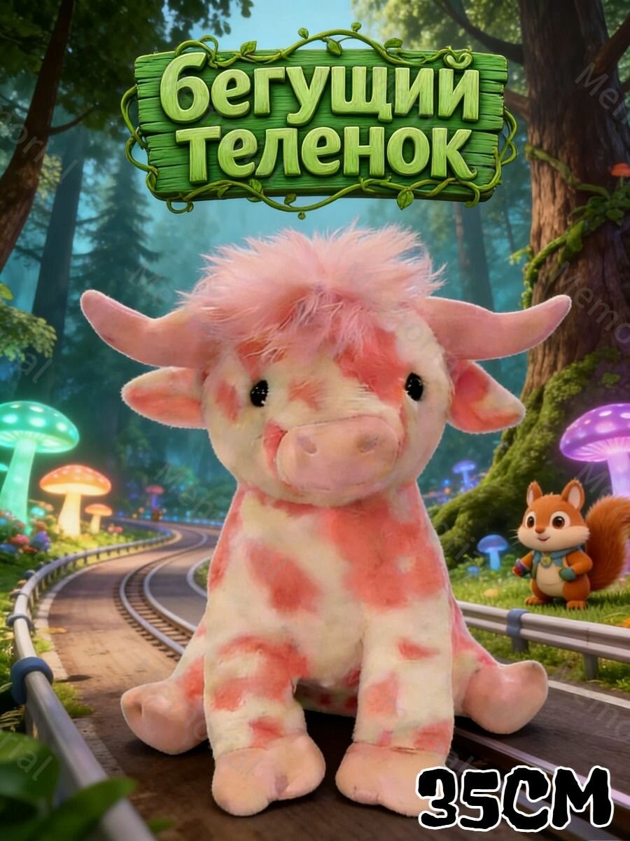 Плюшевая игрушка-корова розового цвета