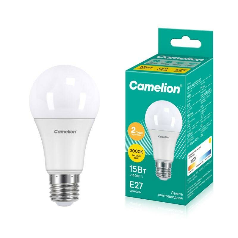 Лампа светодиодная LED15-A60/830/E27 15Вт грушевидная 3000К тепл. бел. E27 1280лм 170-265В Camelion 12185