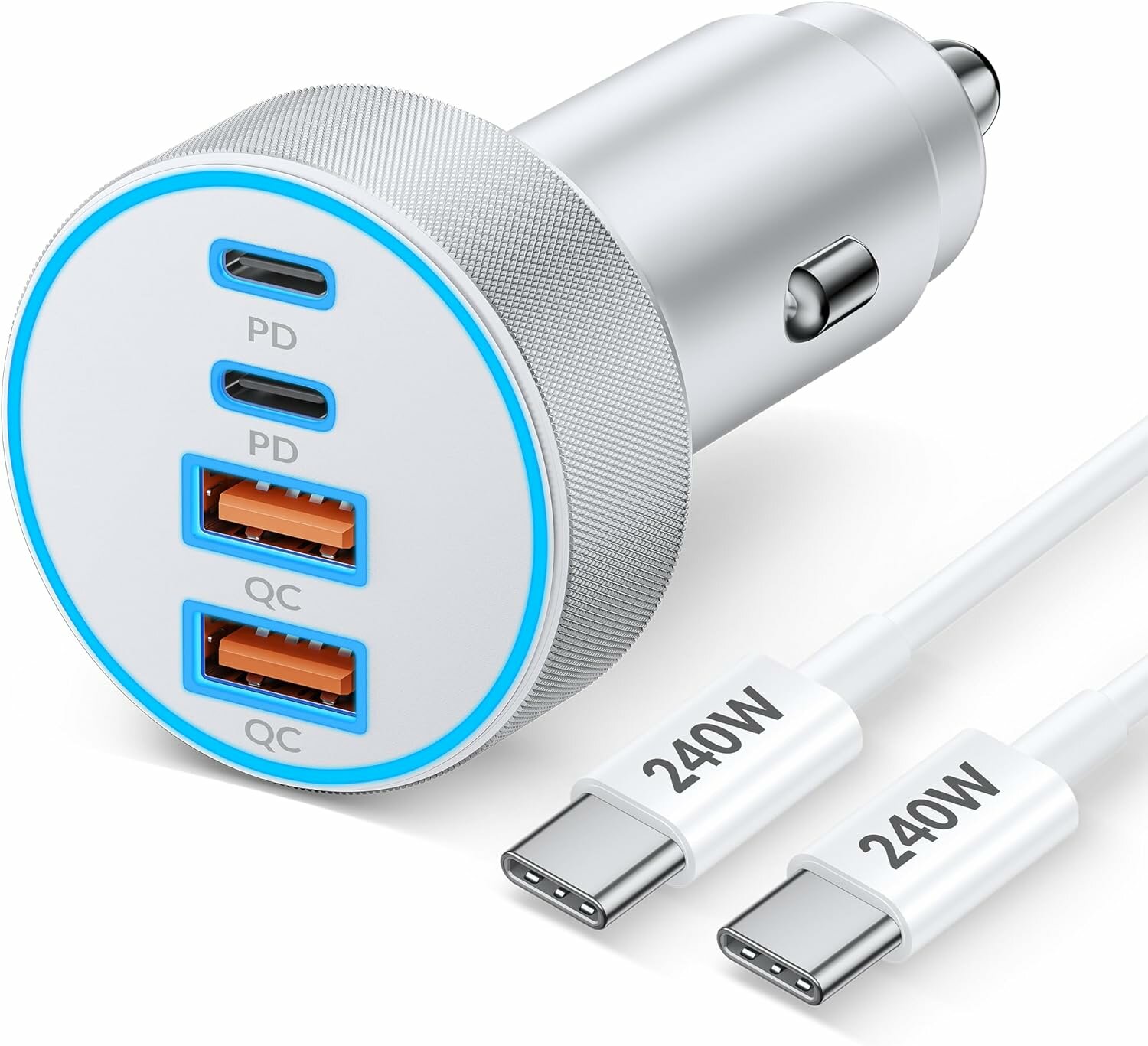 Автомобильное зарядное устройство для iPhone 17, 16, 15, быстрая зарядка, 4-портовое автомобильное зарядное устройство USB C, 90 Вт, адаптер для прикуривателя с кабелем USB-C длиной 240 Вт, 3 фута для iPhone 17/17 Pro/Air/17 Pro Max/16/16 Pro/ 15/15 Pro M