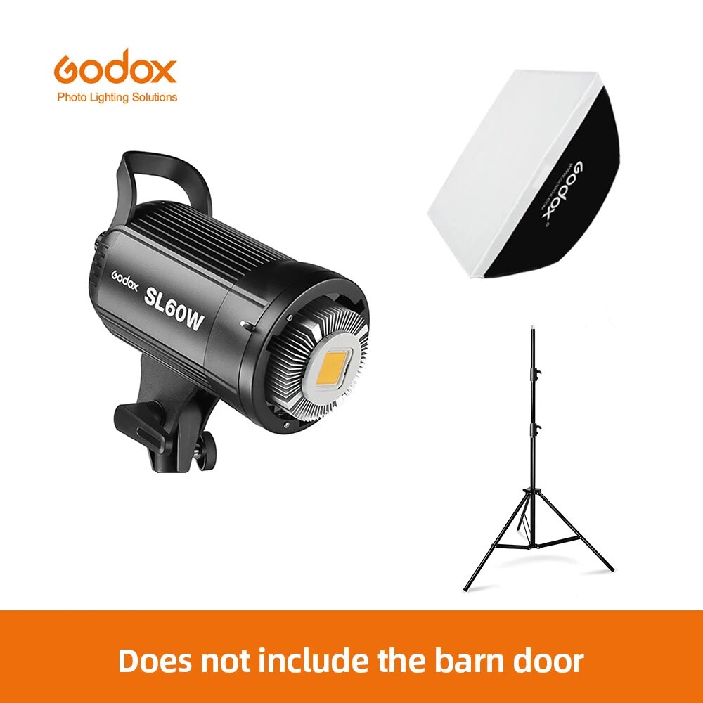 Светофор LED Godox SL-60W 5600K Белая версия Видеосветофор Напрямленный свет Комплект + Штатив для светодиодов 190 см + Софтбокс Bowens 60x90 см