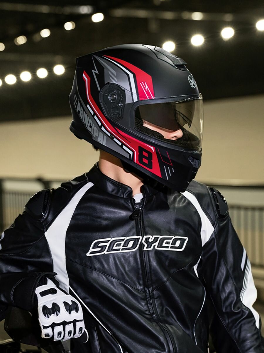 Мотошлем полный гоночный, размер 54–61 см — ветрозащита и солнцезащитный визор, подходит с очками