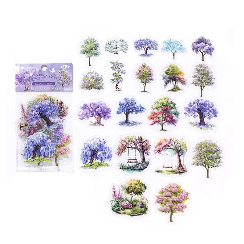 Набор стикеров: зеленые растения, свежие деревья, тема 40 листов / коробка можно использовать для украшения справочника и изготовления поздравительных открыток