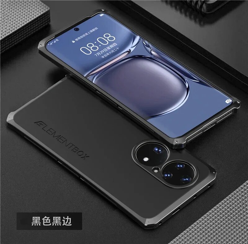 Чехол для Huawei P50 Pro, серый, Black-Black, алюминиевый