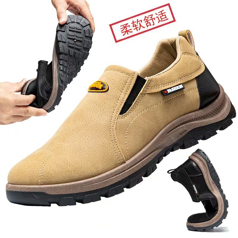 MOOCIE Мужские походные ботинки больших размеров, повседневная обувь, нескользящая обувь для ходьбы, мужская спортивная обувь, мягкие слипоны в стиле «папиных туфель». EU:43