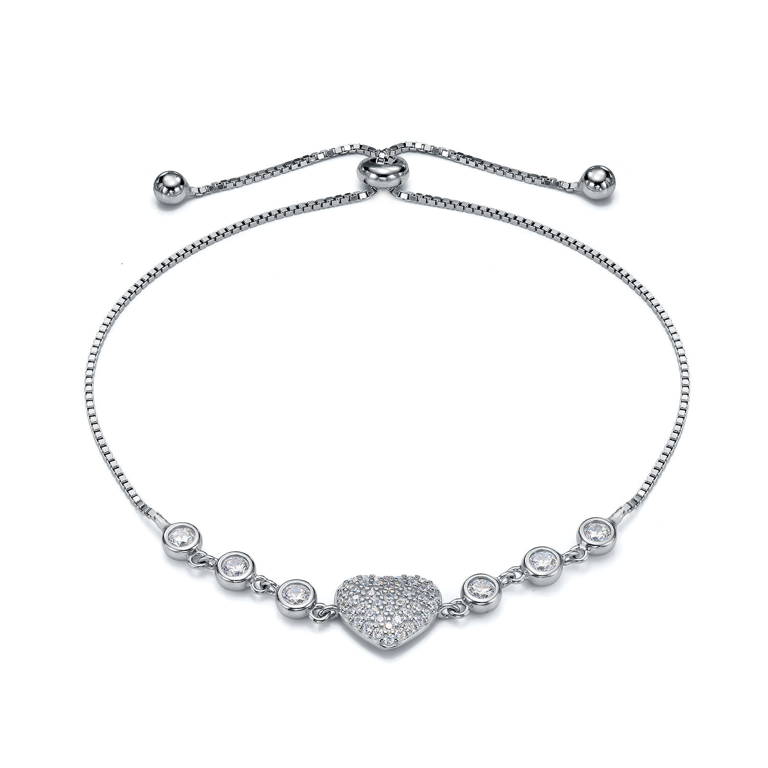 Браслет-цепочка, серебро, 925 проба, родирование, фианит