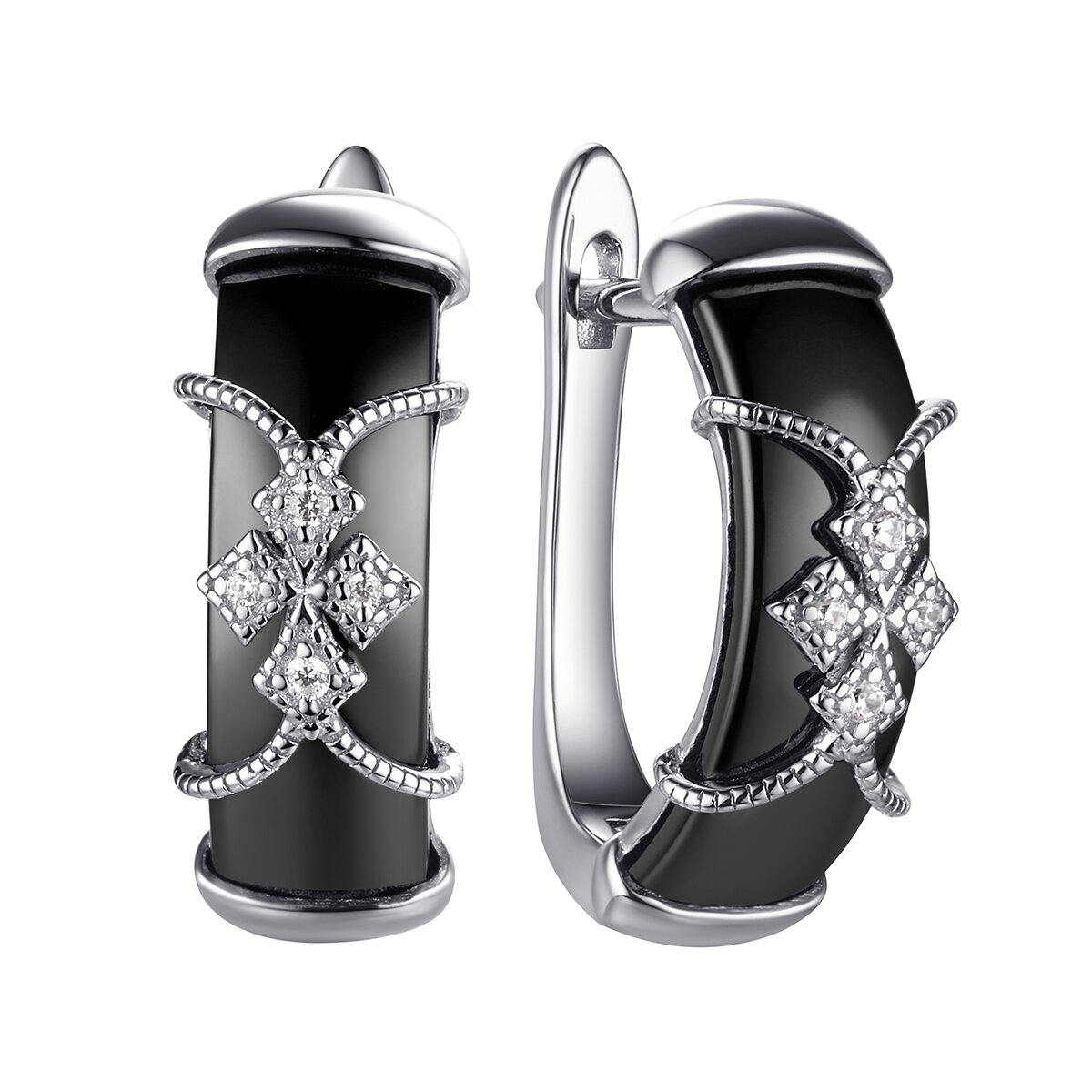 Серьги, серебро, 925 проба, керамика, фианит