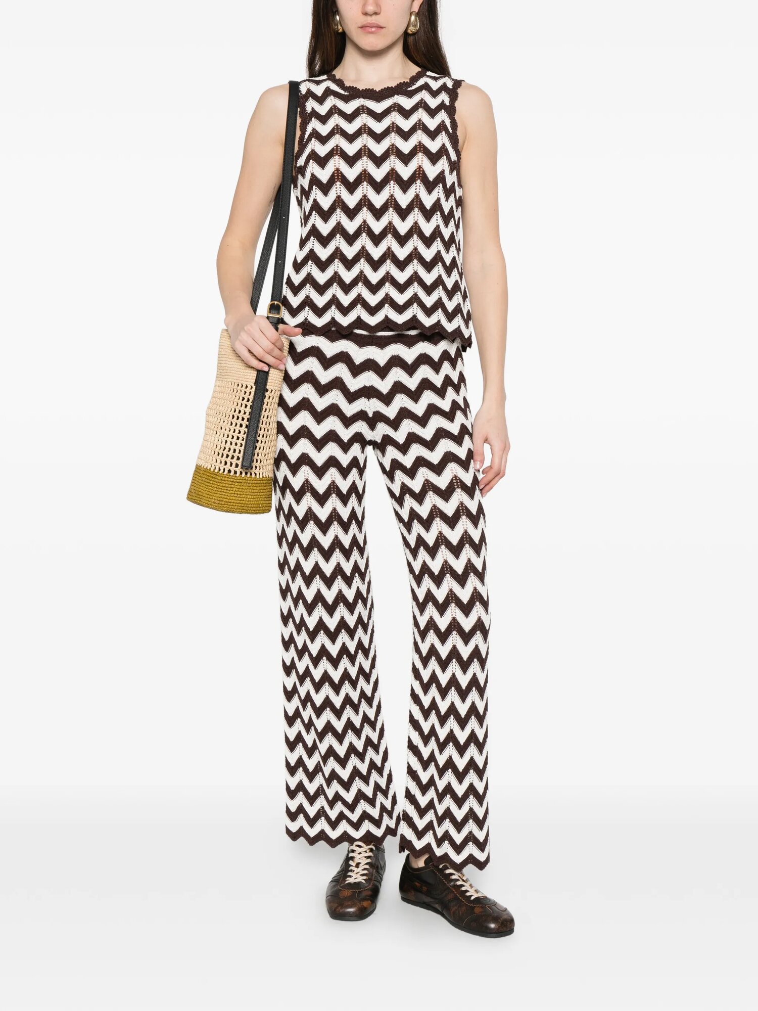 Брюки MAJE Zig zag straight trousers, размер 42, brown — фото 1