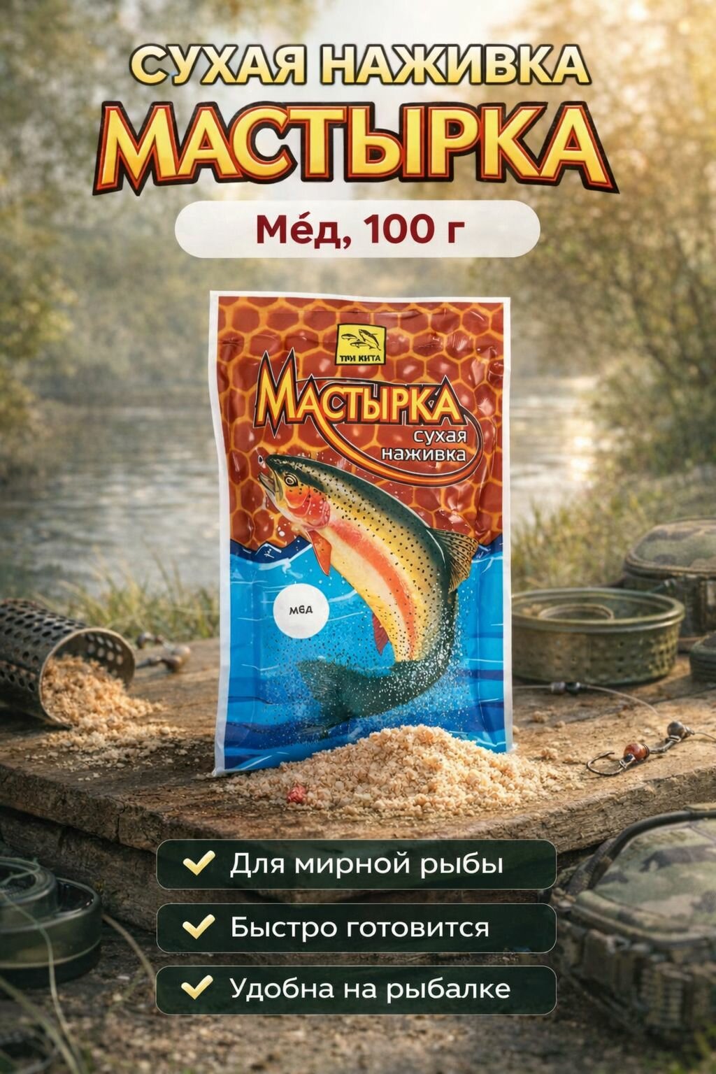 Мастырка рыболовная, Мёд, 100 г - сухая наживка, тесто для рыбалки на карпа, карася, леща, плотву, фидер