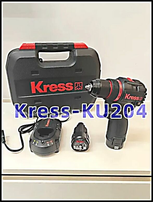 Шуруповерт Kress KU204, литий-ионная дрель 12 В, высокий крутящий момент 50 Нм, с 2 аккумуляторами по 2 Ач и зарядным устройством