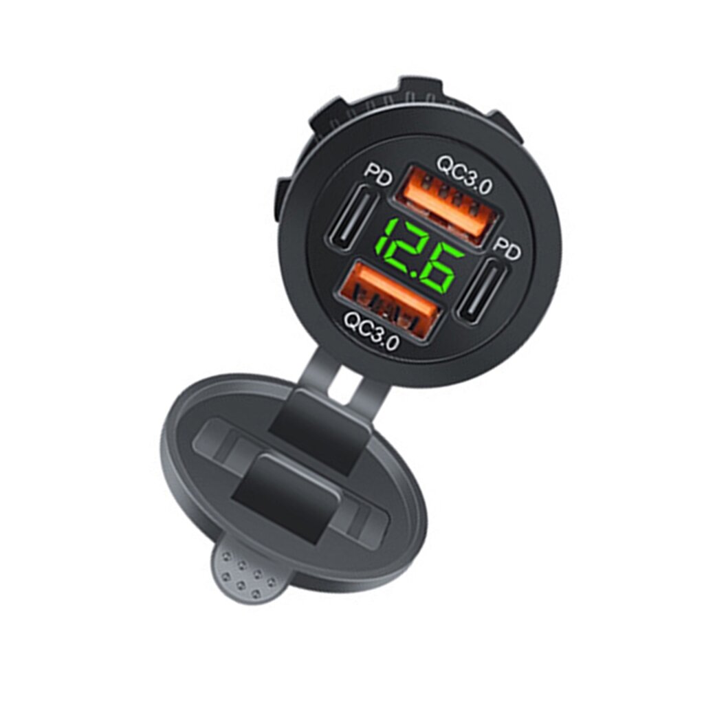 Двойная Розетка QC3.0 + Double PD Type-C с Водонепроницаемыми Колпачками, Вольтметр, 12 В-24 В, Зарядная Розетка, USB-Розетка для Морской Пехоты