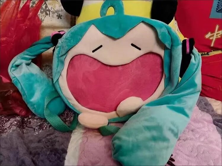 Рюкзак детский "Hatsune Miku Kawaii cartoon backpack", 40x35 см, велюр искусственный, зеленый — фото 1
