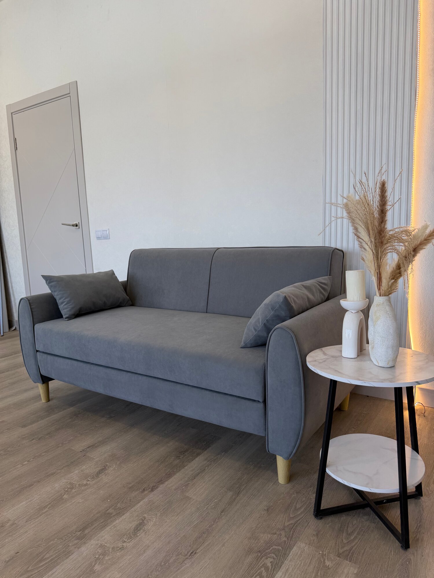 Диван-кровать, прямой диван Норд, механизм Еврокнижка, темно-серый , 170х88х84 см (Фортуна 12)