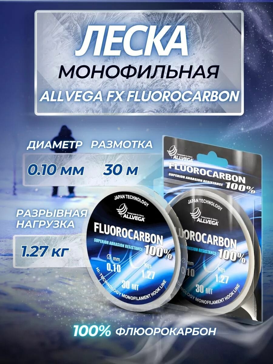 Леска для зимней рыбалки Флюорокарбон 100% 30м 0,10мм 1,27кг