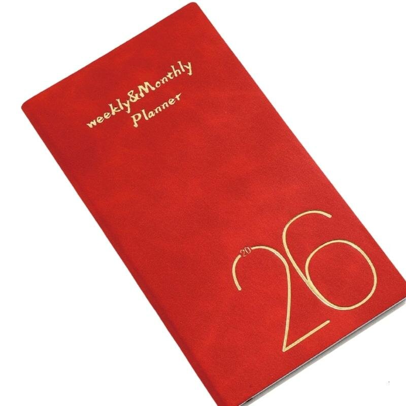 Еженедельник-ежемесячник кожаный на 2026 год, красный