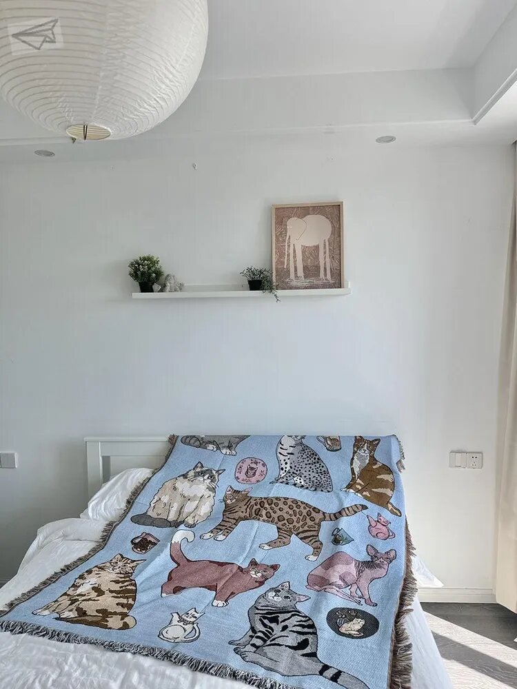 Жаккардовый плед с кошачьим принтом, размер 160x130 см, мягкий, для дома