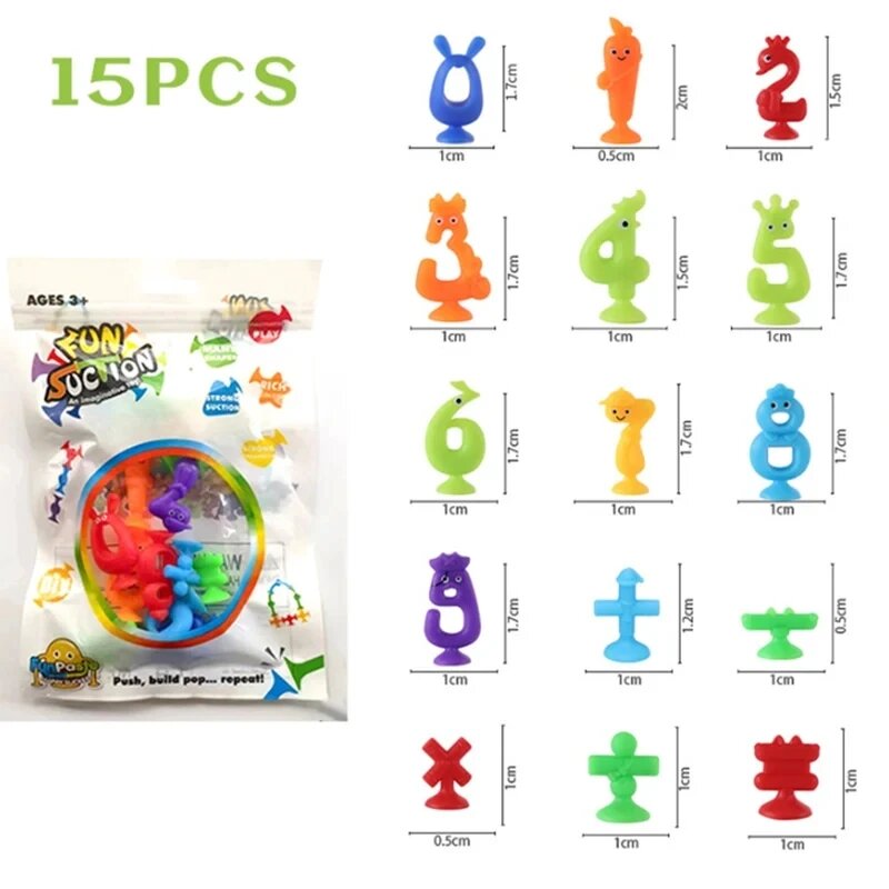 Детский силиконовый конструктор на присосках, 15pcs-YJ41102
