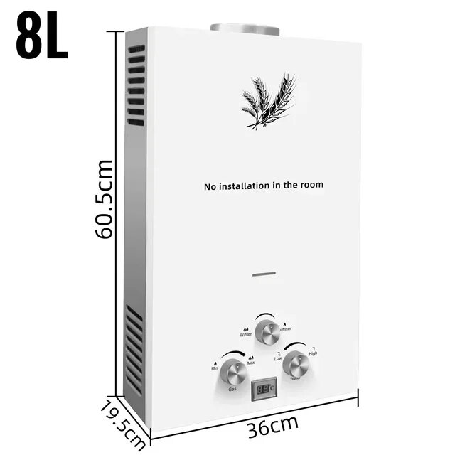 Газовый водонагреватель на сжиженном нефтяном газе, 8 л, белый