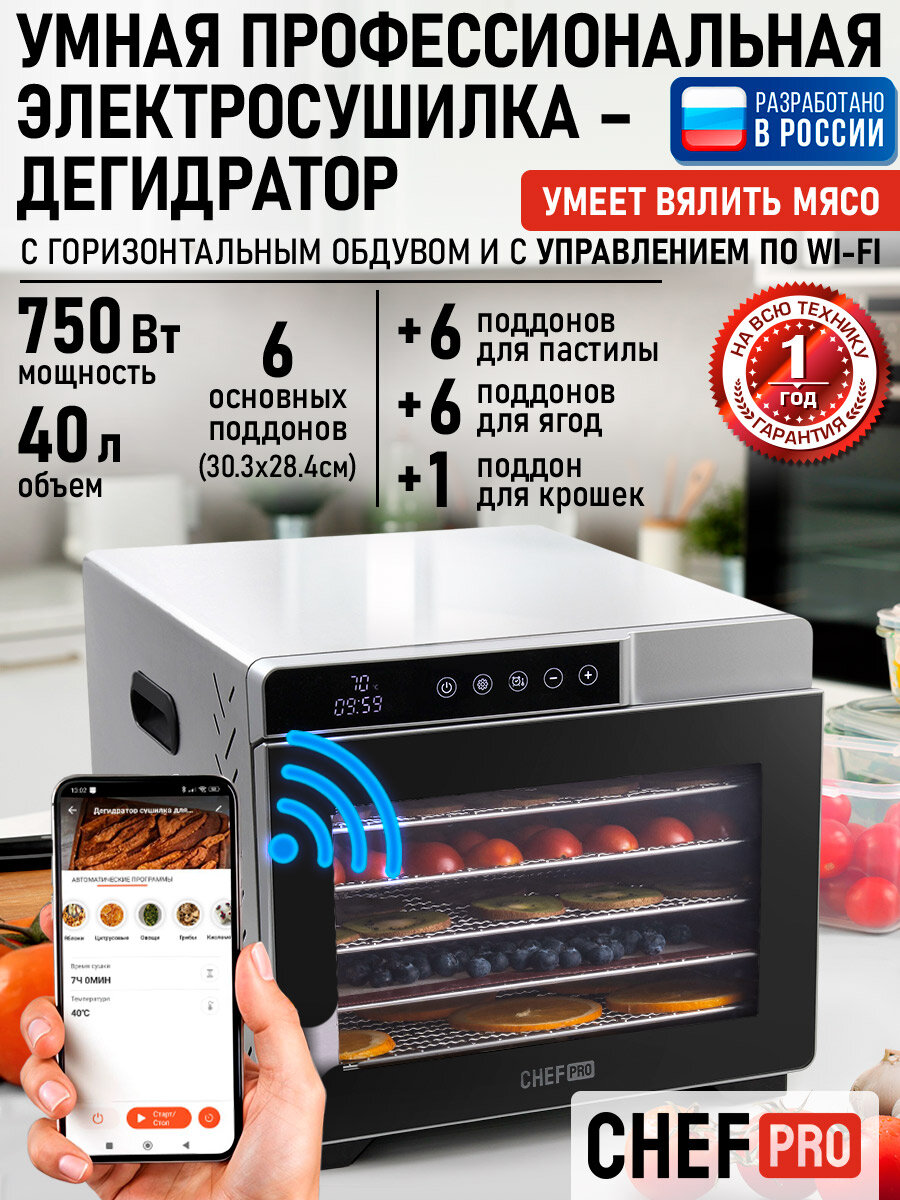 Умный дегидратор сушилка для овощей электросушилка с WIFI CHEF PRO CF-FD809A профессиональная с горизонтальным обдувом