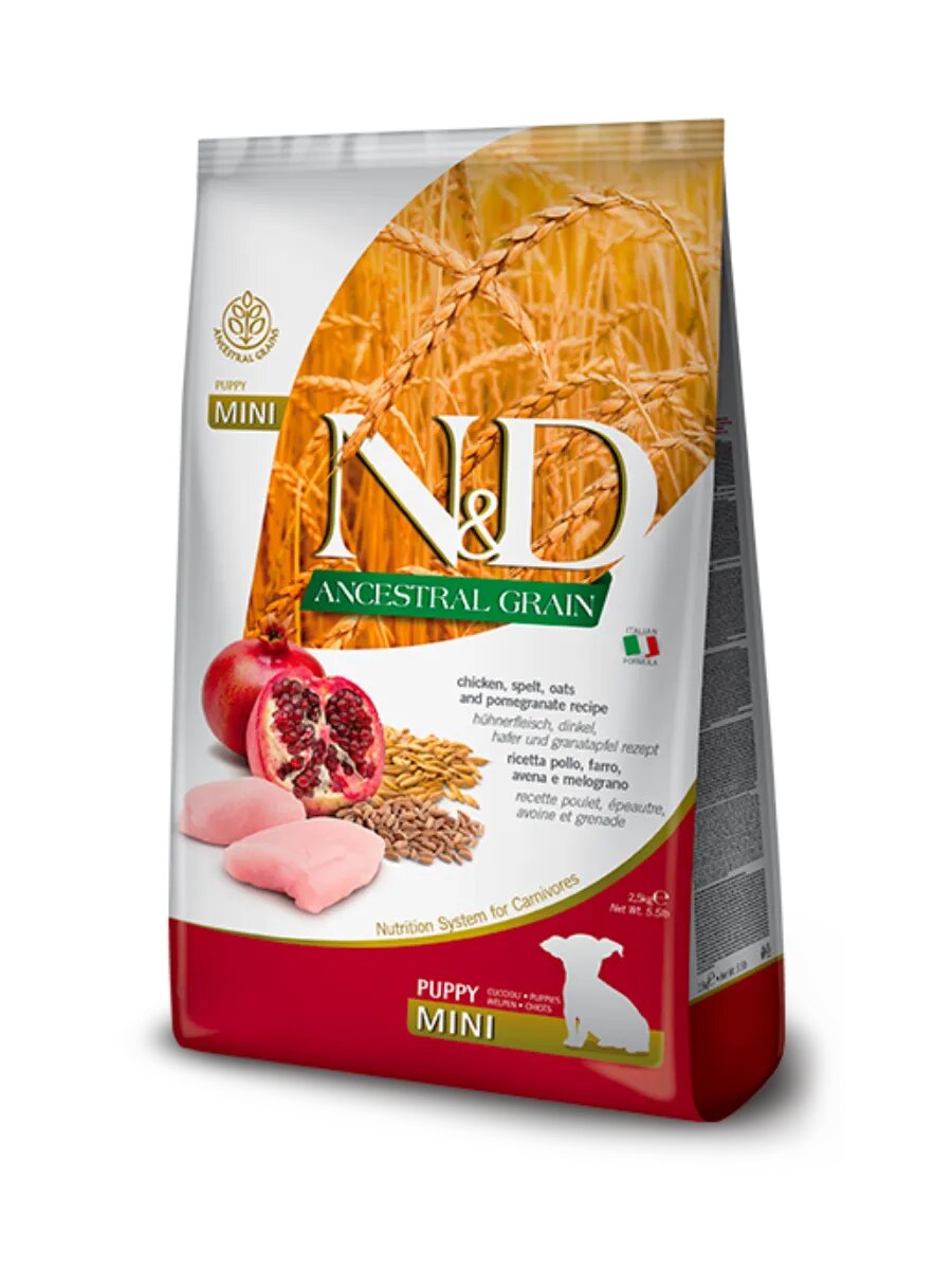 Сухой корм Farmina N&D Ancestral Grain (Фармина) для щенков мелких пород курица с гранатом, 2,5 кг