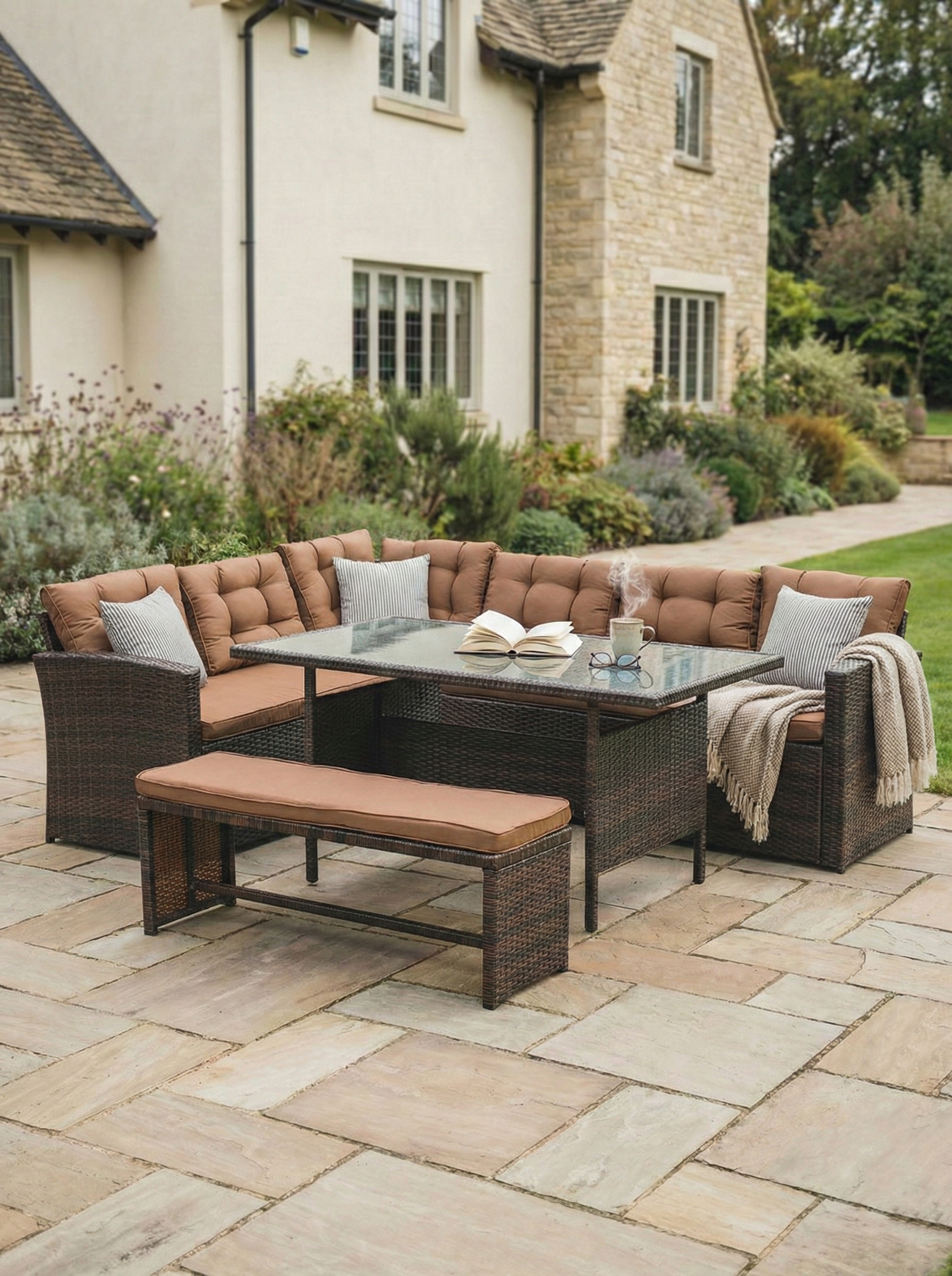 Угловой комплект для обеда и отдыха из искусственного ротанга Римини-7 (Rimini-7), шоколад