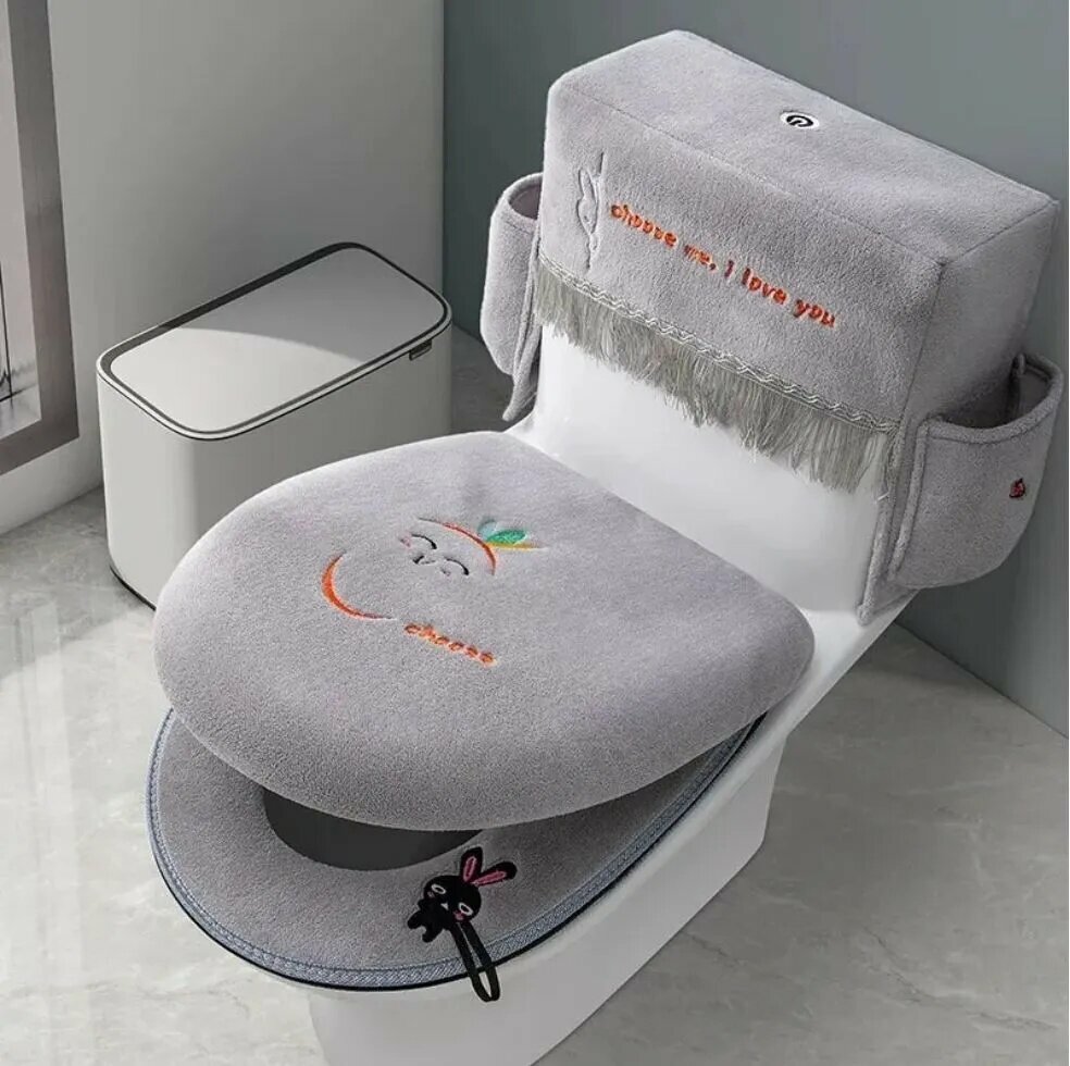 Комплект мягкого чехла на унитаз 3в1, теплое сидение на стульчак на молнии, накладка крышки унитаза, накладка на бачок.