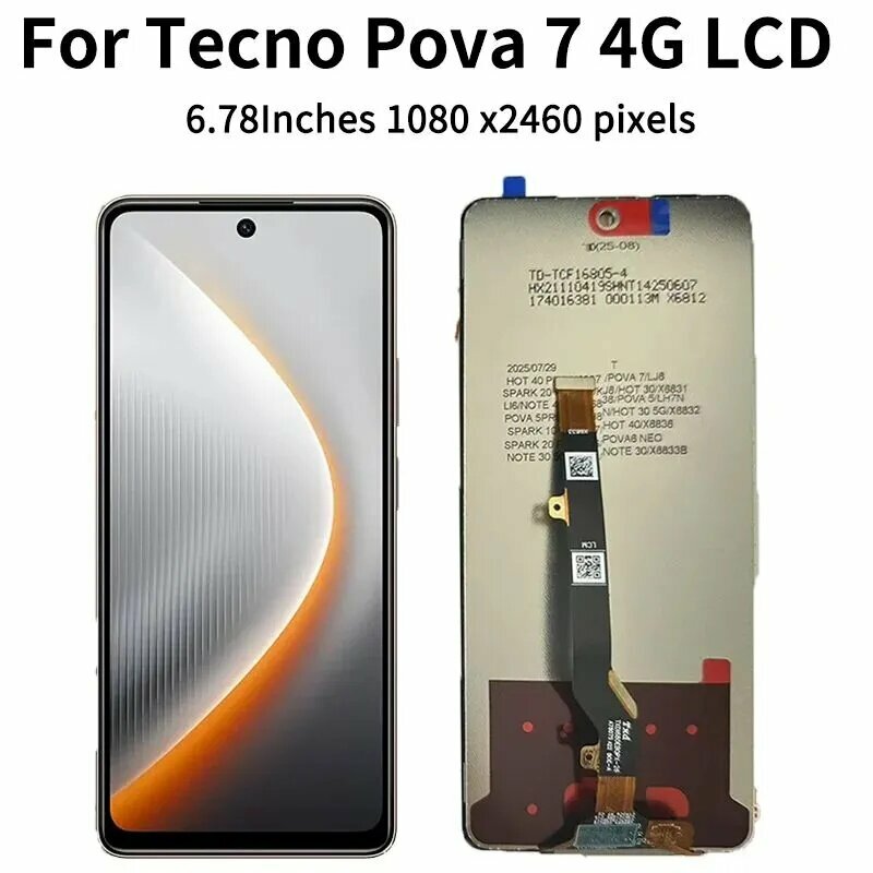 6.78 дюймов IPS LCD для Tecno Pova 7 Neo, Pova 7 4G, LJ6, дисплей LCD, сенсорный экран, панель дигитайзера, комплектующие