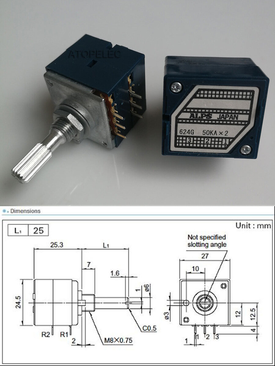 1x ALPS RK27 50KAX2 Шестерня рукоятка стереозвуковой аттенюатор Двойной 50k