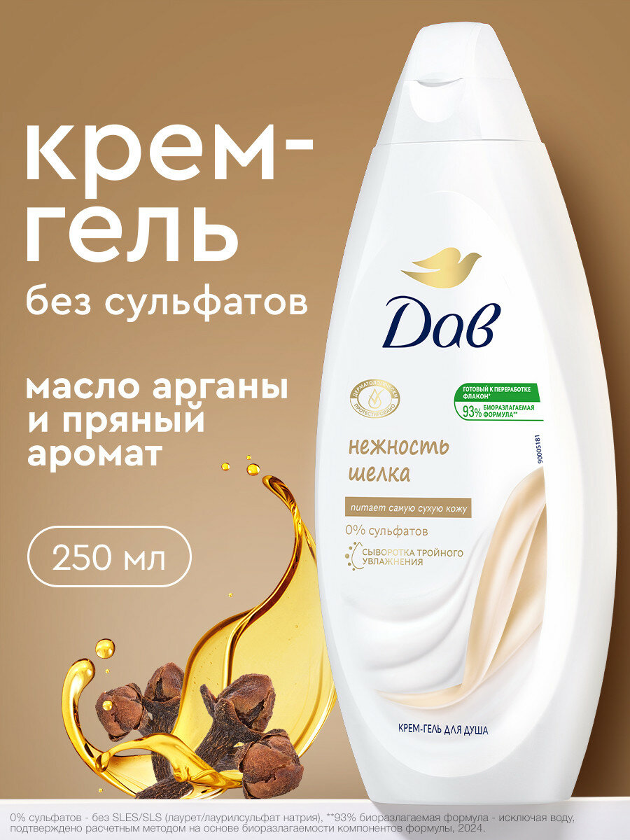 Дав бессульфатный крем-гель для душа Нежность шелка 250 мл