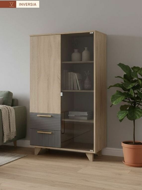 Шкаф-витрина Inversia "Гард", универсальный угол, 2 распашные двери, дуб сонома/черника