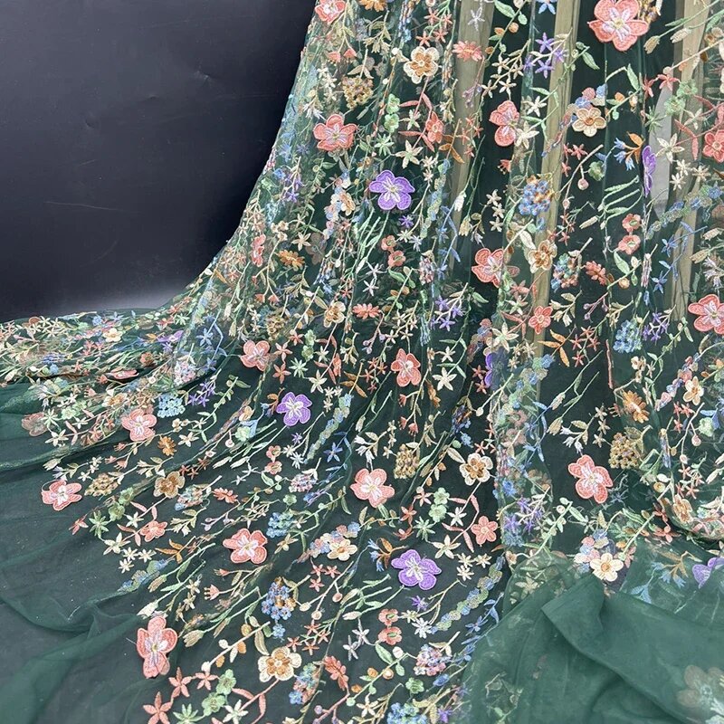 Вышитая кружевная тюлевая ткань 10