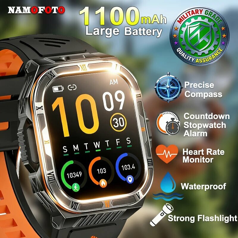 Умные часы с пульсометром для взрослых IP68 BT black orange