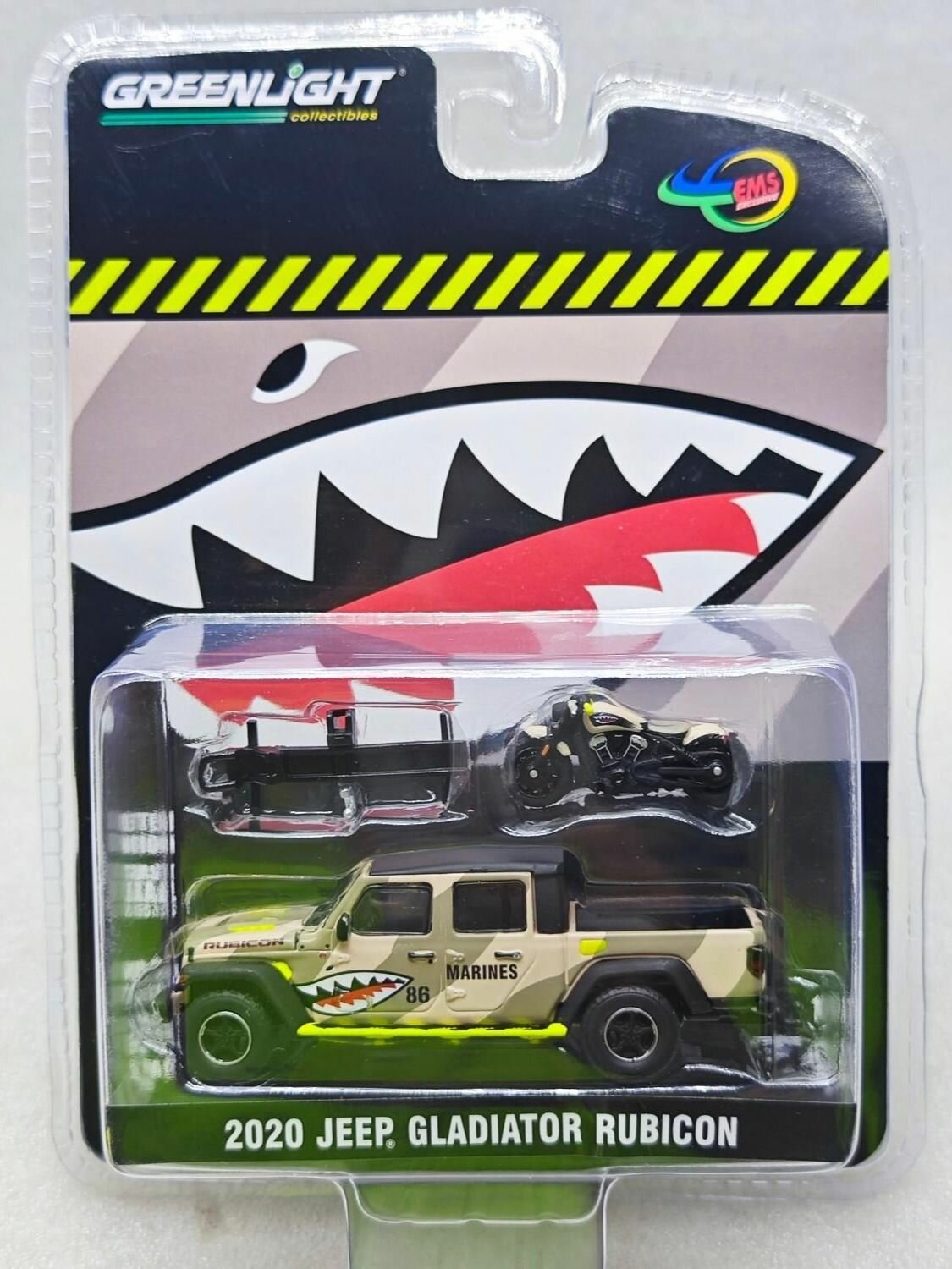 Машинка GreenLight 1/64 2020 Jeep Gladiator RUBICON & Motorcycle - MARINES #86 Die-cast Alloy Car Model Collection Toy Gift