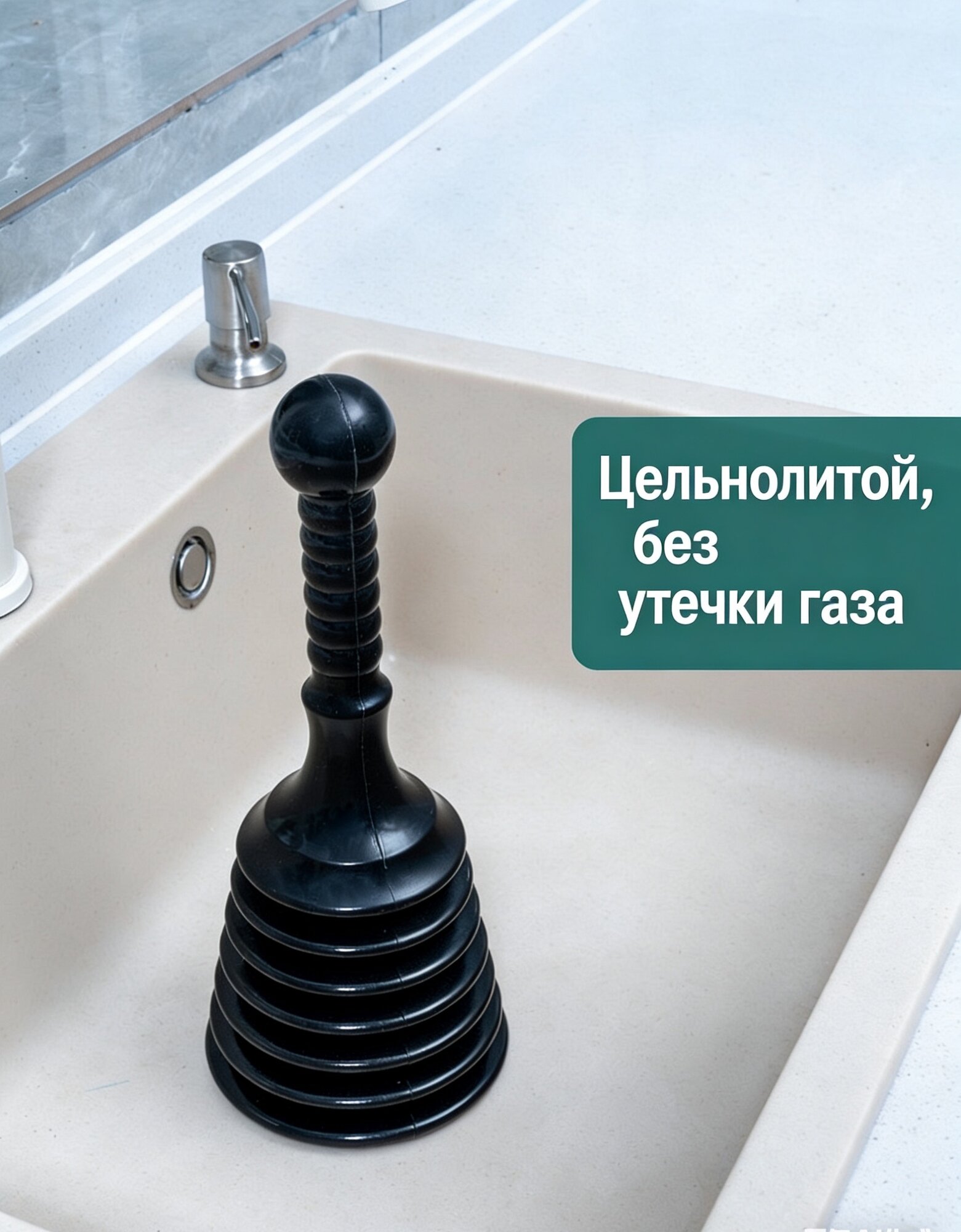 Вантуз-гармошка, Q185, K205, для кухни/ванны, без шва, черный