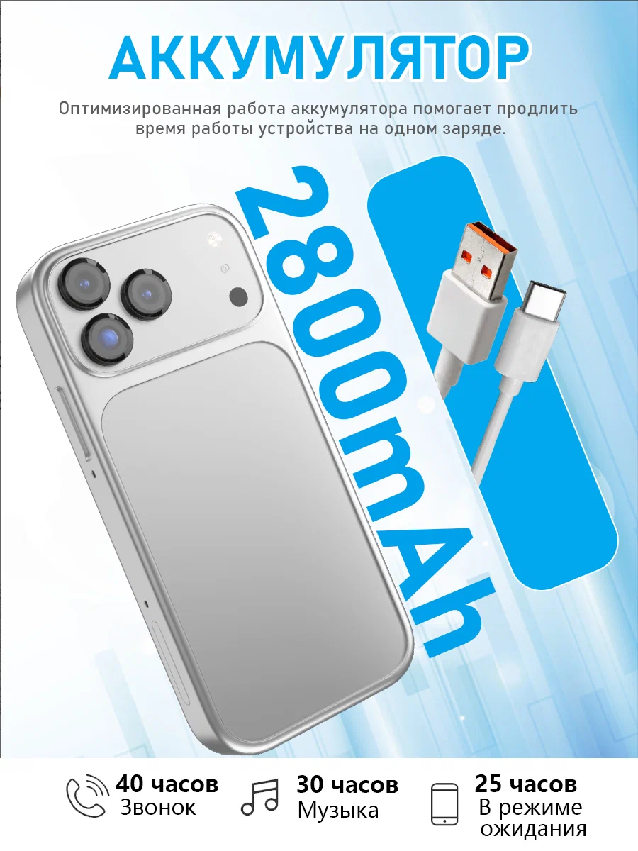 Мини-смартфон , 4.5 дюйма,17promini, Детские подарки,4ГБ + 64ГБ, IPS-экран, белое