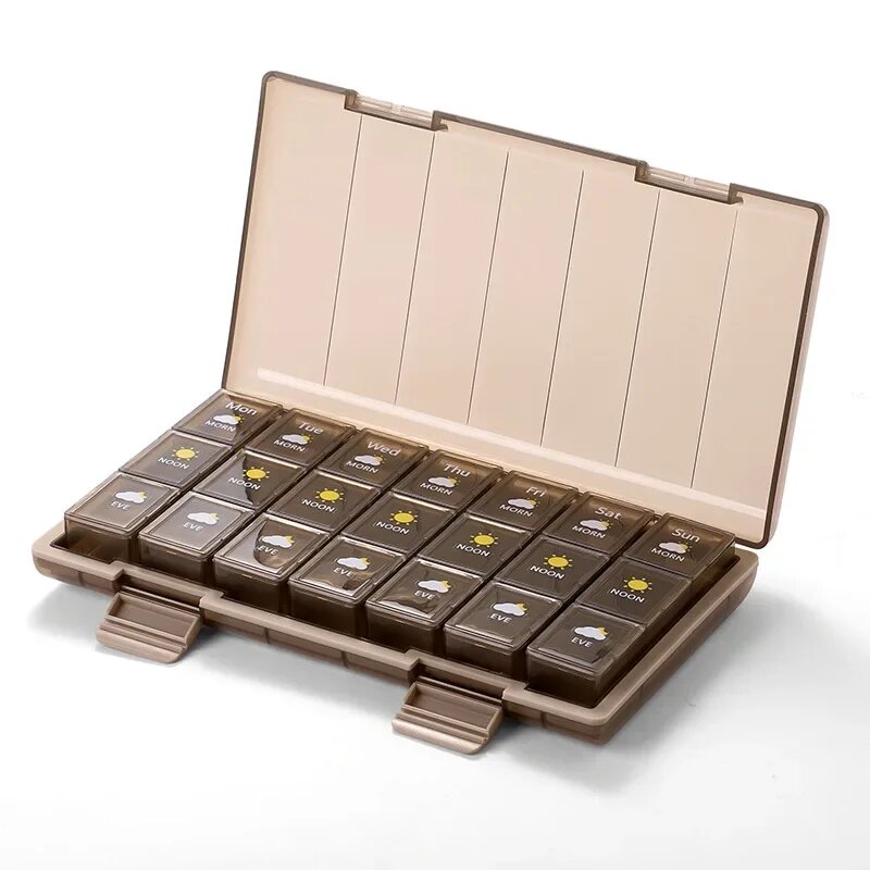 Коробка для таблеток 21 ячейка, цвет 21grids-Coffee