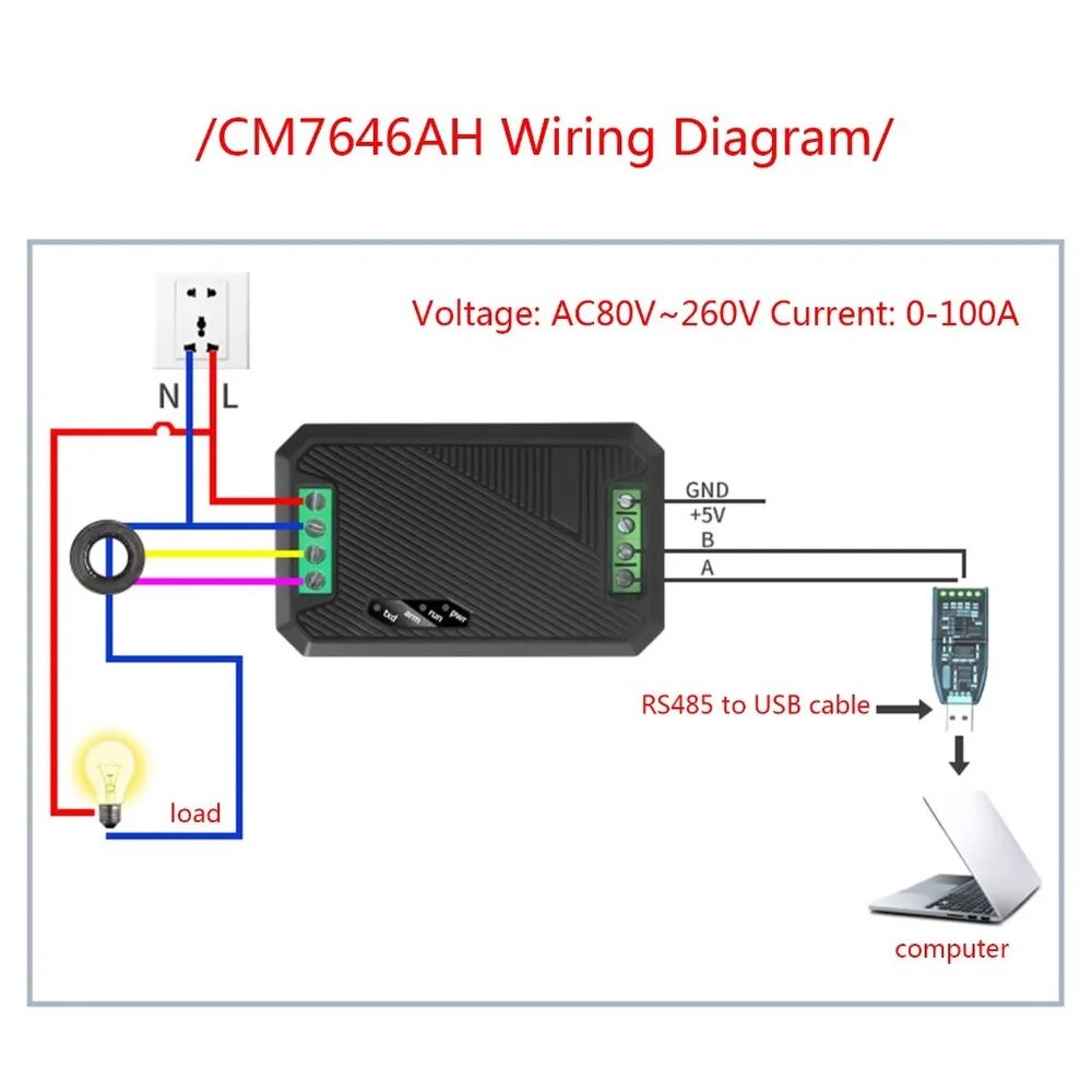 Вольтметр амперметр RS485 Modbus 100A с 485 модулями - Измеритель мощности — фото 1