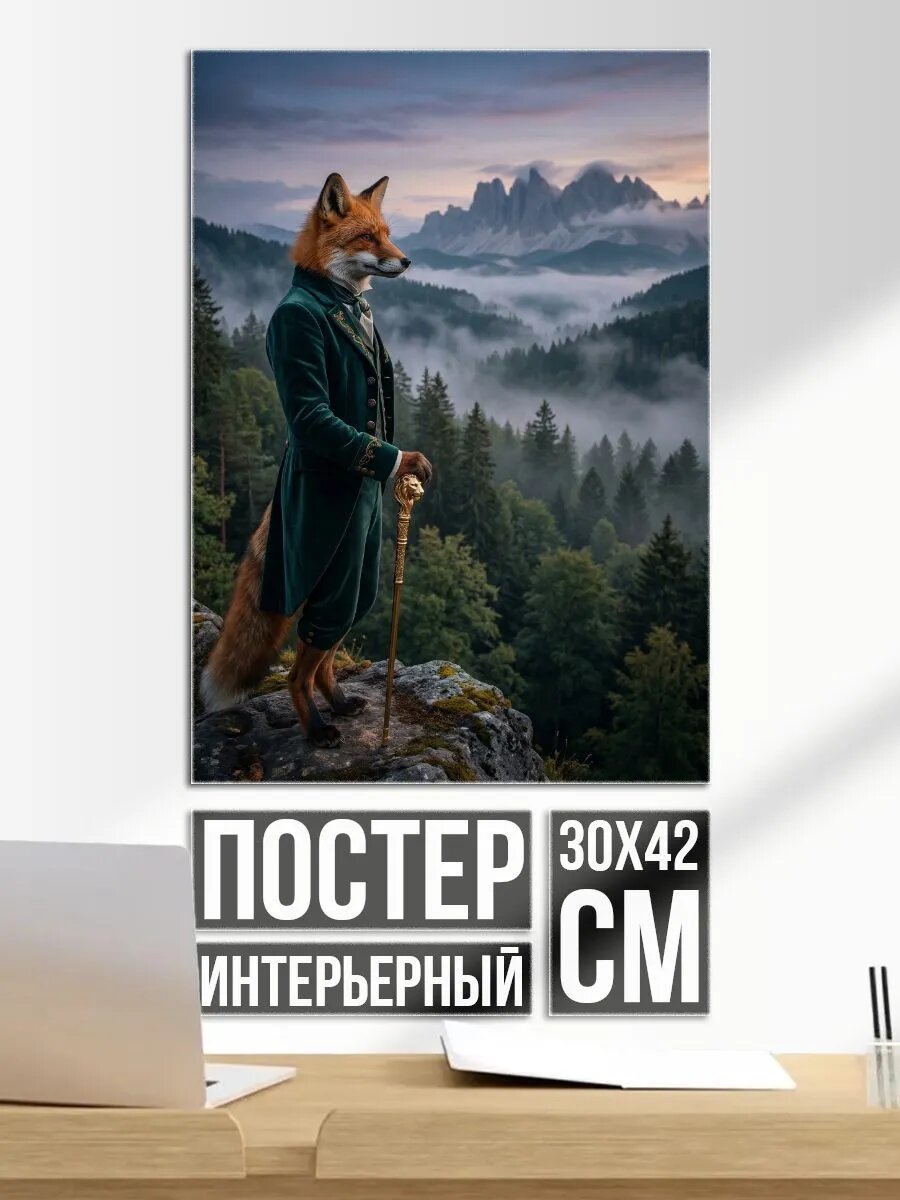 Постер на стену Лиса джентельмен