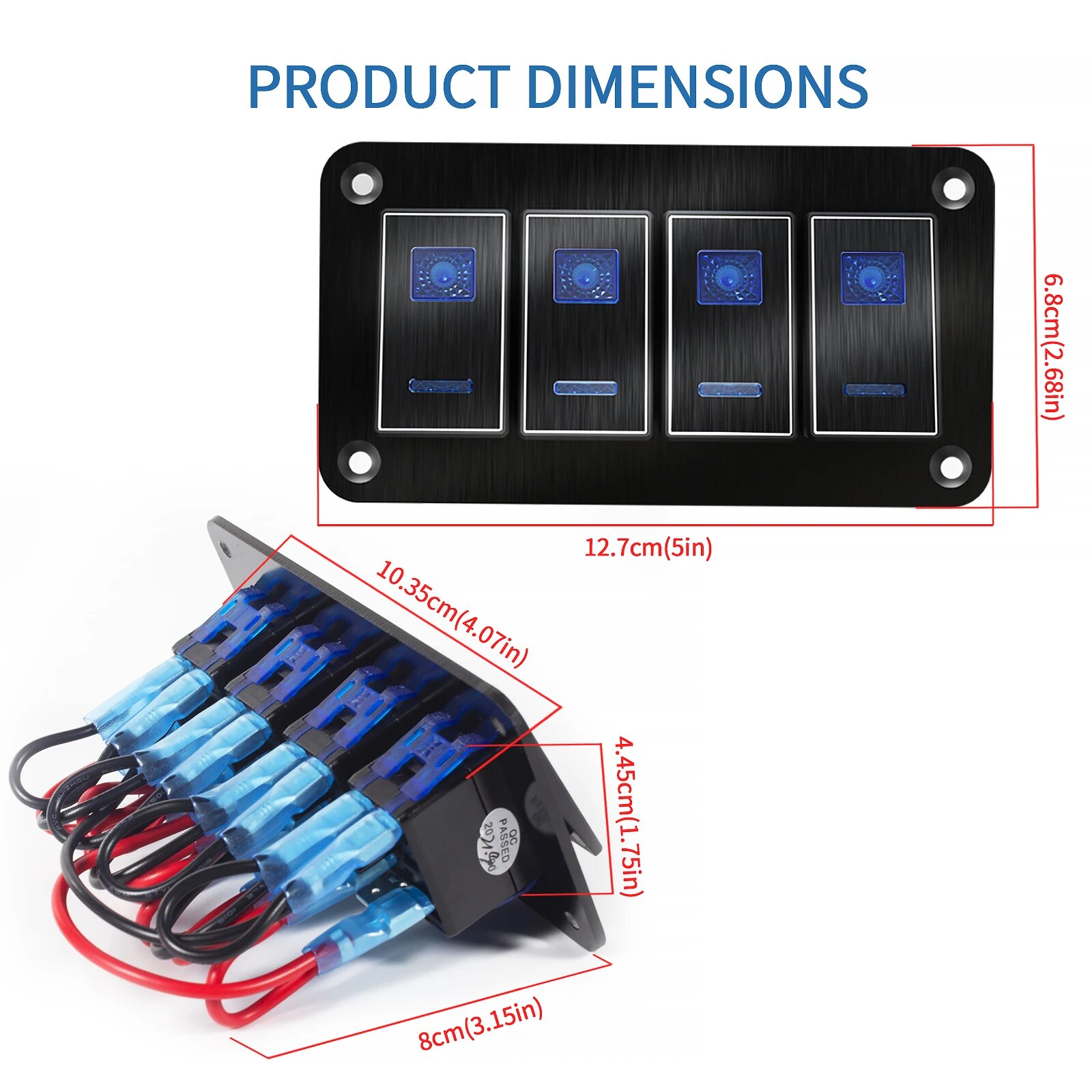 Панель переключателей 4 gang черная 12V 24V