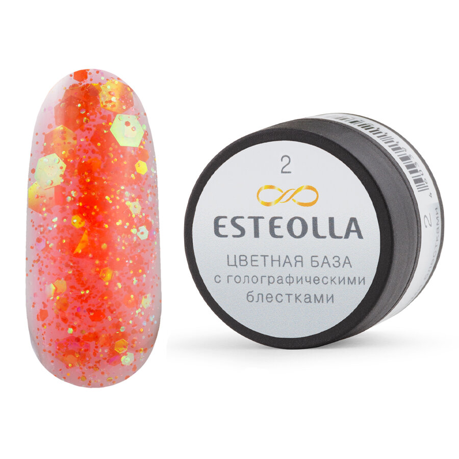 ESTEOLLA, База цветная с голографическими блестками № 2, 15 мл