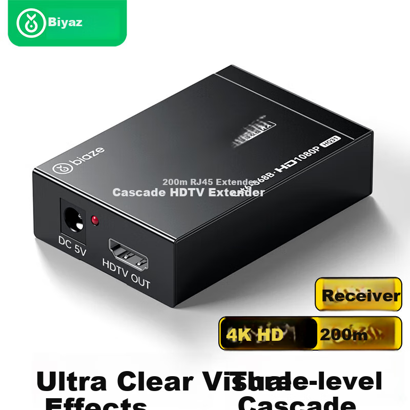 BIAZE HDMI-расширитель 200 м HDMI в RJ45 Конвертер для каскадной передачи Однокабельный усилитель HD-сигнала