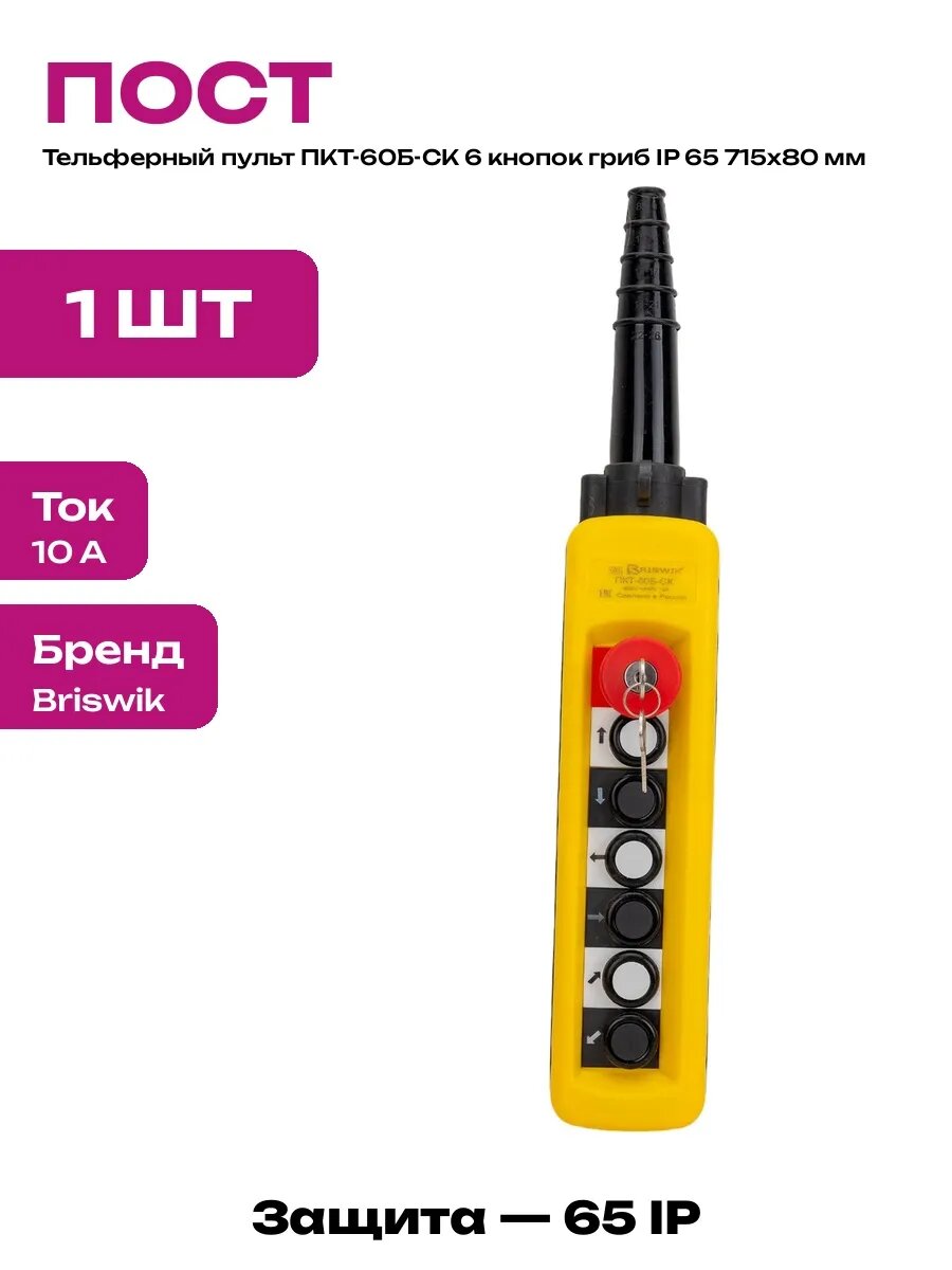 Пульт тельферный ПКТ-60Б-CК 6 кнопок 1НО гриб с ключом IP 65