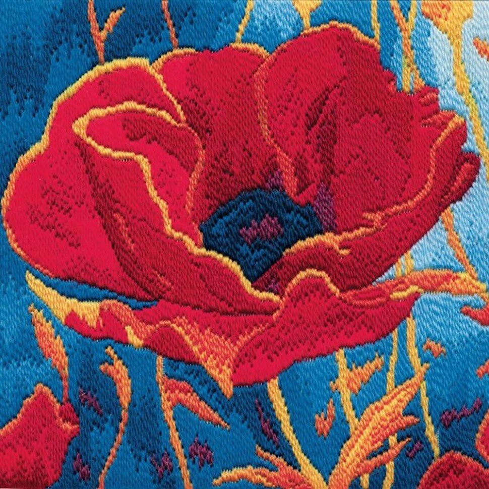 Набор для вышивания Derwentwater Designs #LSPH Poppy Head (Маковая головка), Длинный стежок, 20.5 х 21.5 см