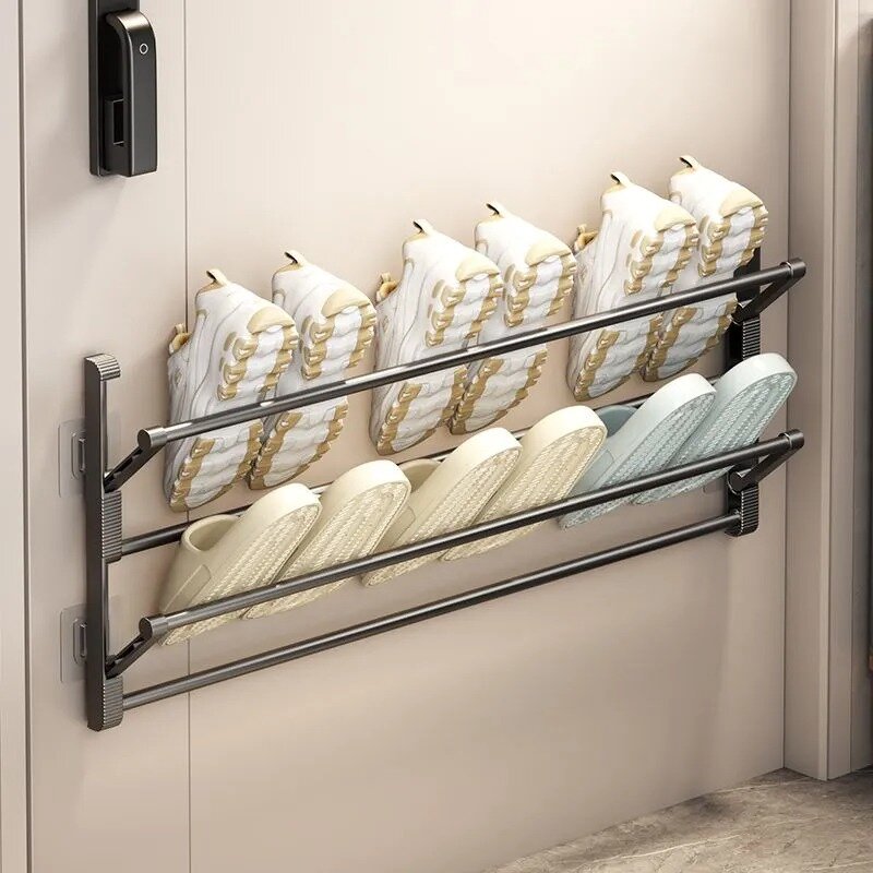 Складная полка для обуви за дверью, настенная, без перфорации, темно-серая, 70 см