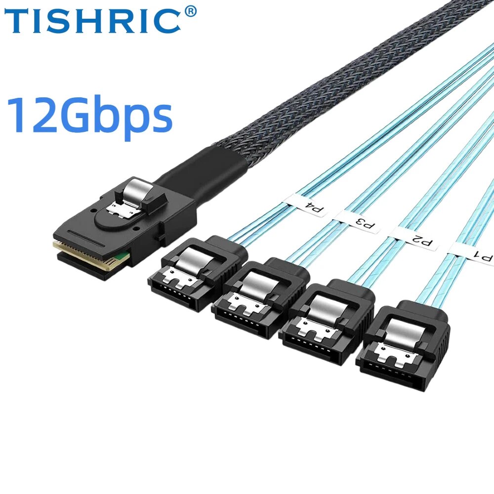 Кабель-разветвитель TISHRIC Mini SAS HD для контроллера HDD 1M, SFF8087 To 4 sata